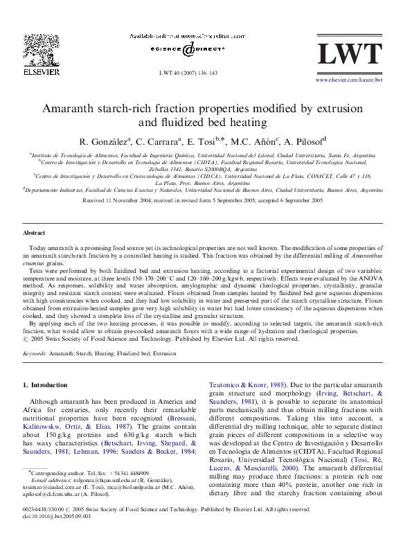 (PDF) Amaranth starch-rich fraction properties modified by high ...