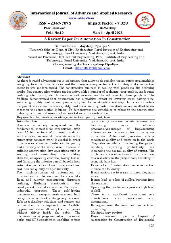 (PDF) A Review Paper On Automation In Construction