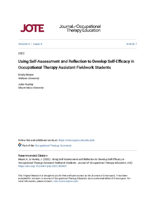 (PDF) Using Self-Assessment and Reflection to Develop Self-Efficacy in ...