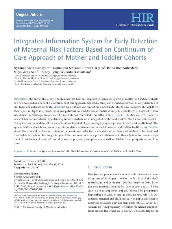 (PDF) Integrated Information System for Early Detection of Maternal ...