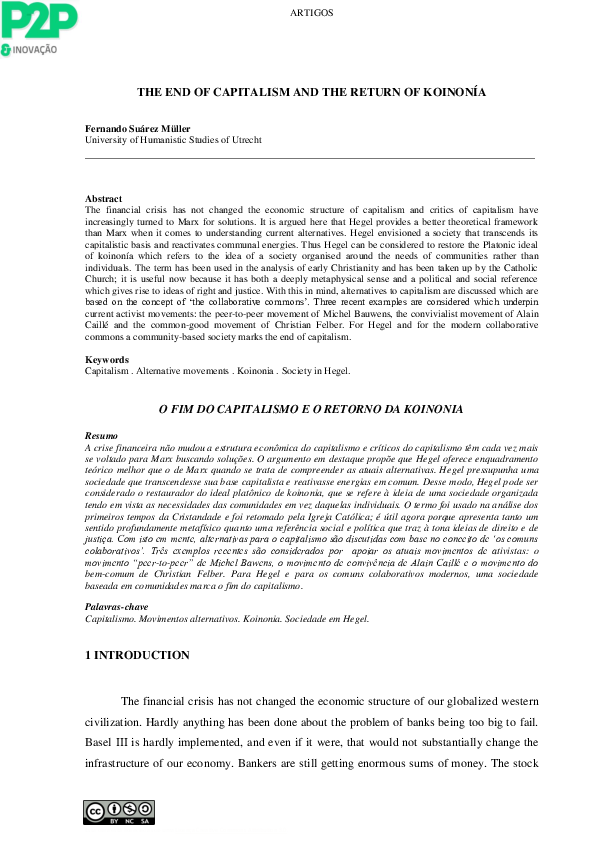 (PDF) The End of Capitalism and the Return of Koinonía