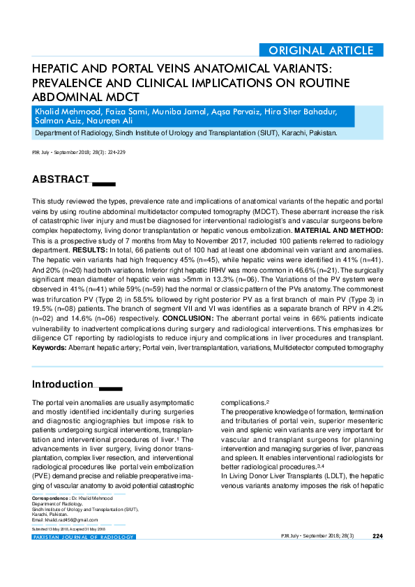 (PDF) Hepatic and Portal Veins Anatomical Variants: Prevalence and ...