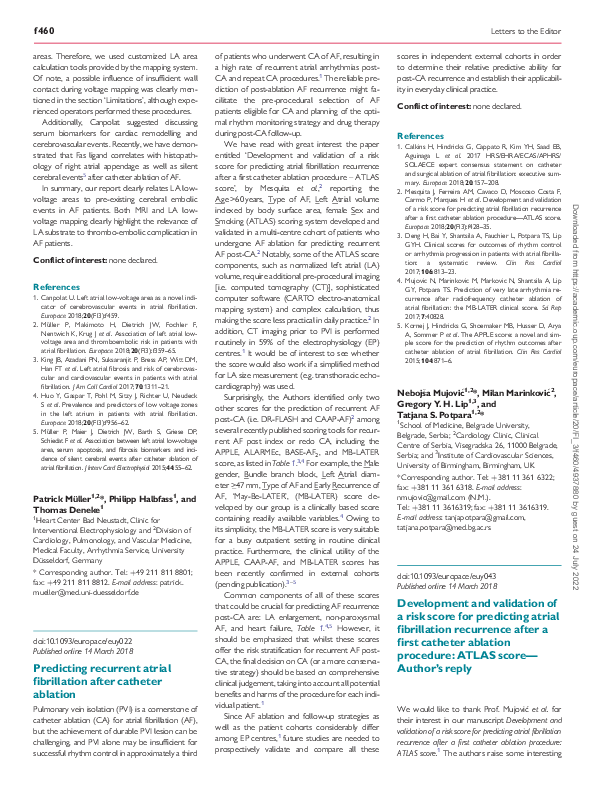 (PDF) Predicting recurrent atrial fibrillation after catheter ablation | Milan Marinkovic ...