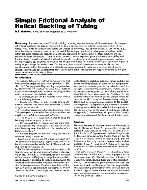 (PDF) Simple Frictional Analysis of Helical Buckling of Tubing