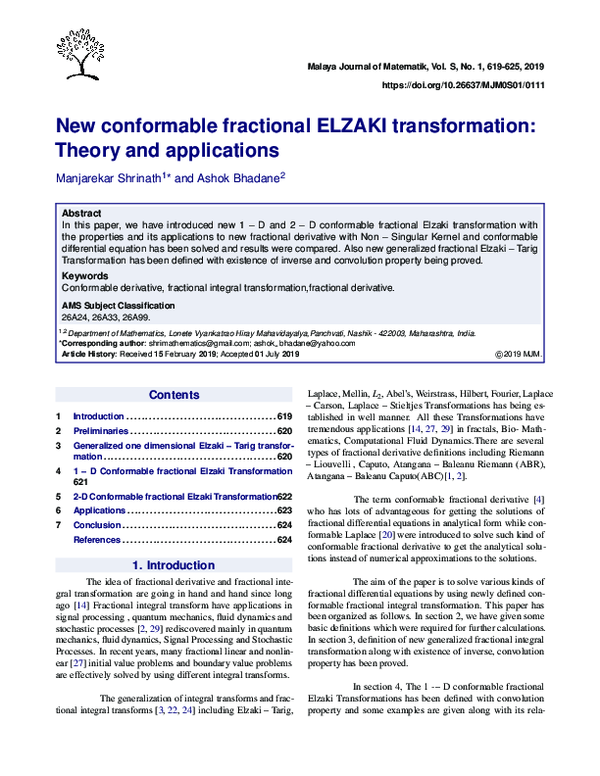 Pdf New Conformable Fractional Elzaki Transformation Theory And