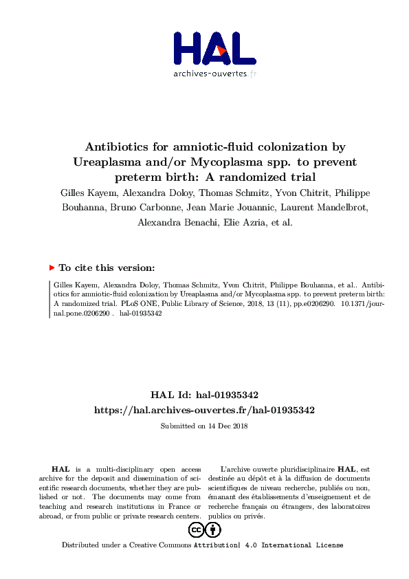 (PDF) Antibiotics for amniotic-fluid colonization by Ureaplasma and/or ...