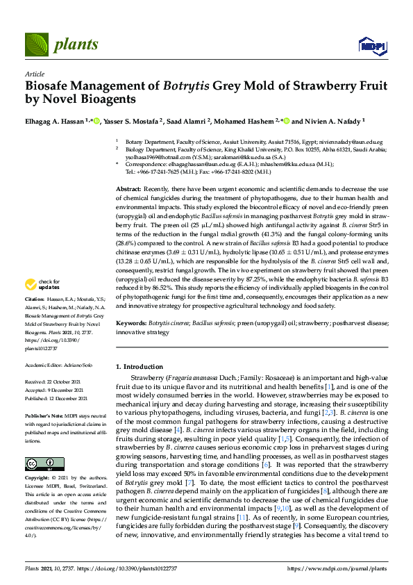 (PDF) Biosafe Management of Botrytis Grey Mold of Strawberry Fruit by Novel Bioagents