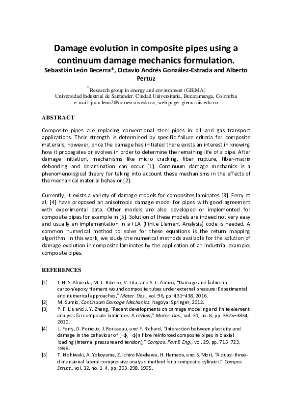 (PDF) Damage evolution in composite pipes using a continuum damage mechanics formulation