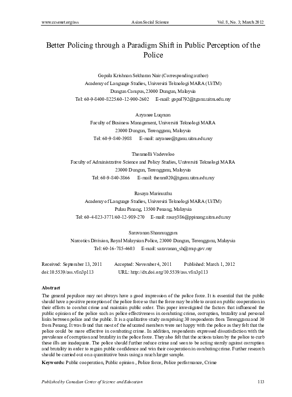 (PDF) Better Policing through a Paradigm Shift in Public Perception of ...