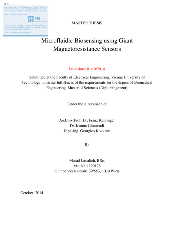 (PDF) Microfluidic biosensing using giant magnetoresistance sensors
