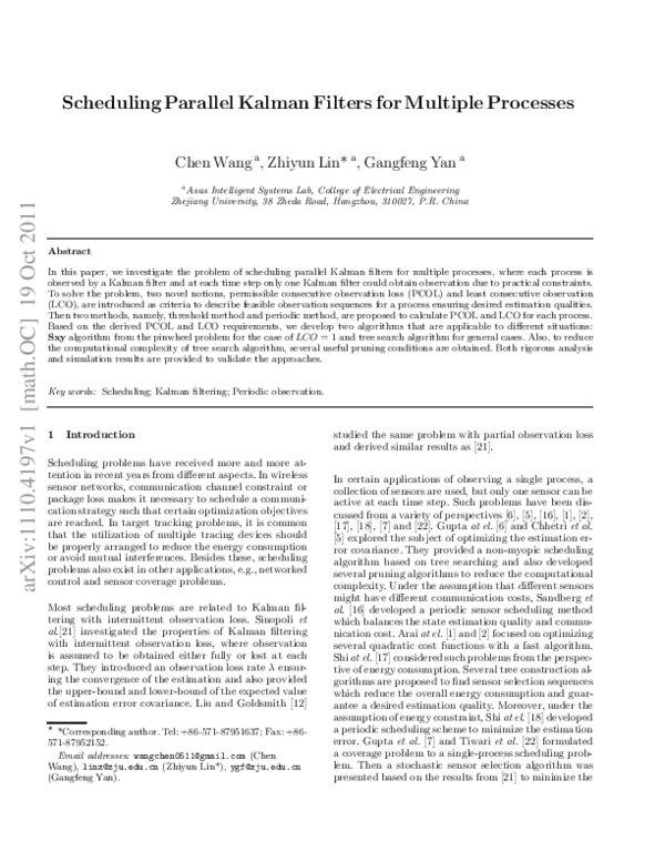 (PDF) Scheduling parallel Kalman filters for multiple processes
