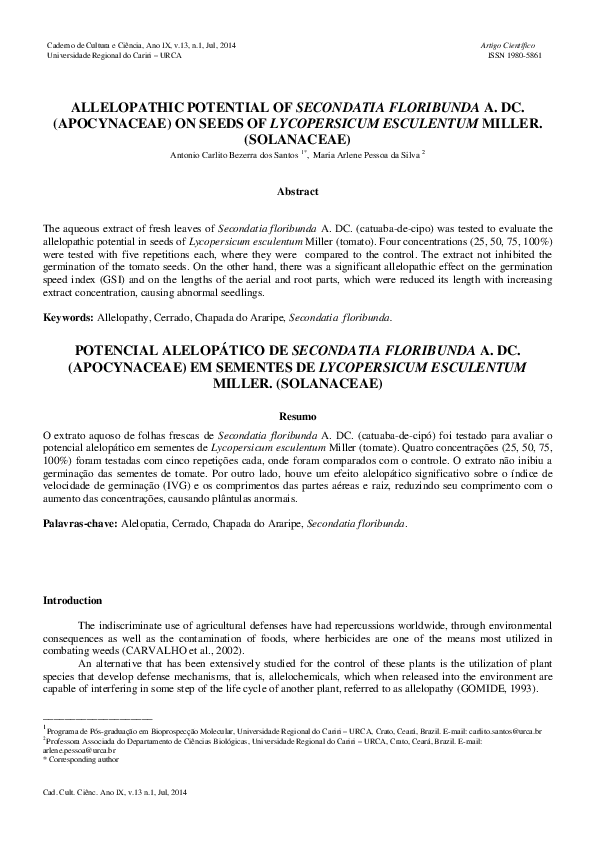 (PDF) Allelopathic Potential of Secondatia Floribunda A. DC ...