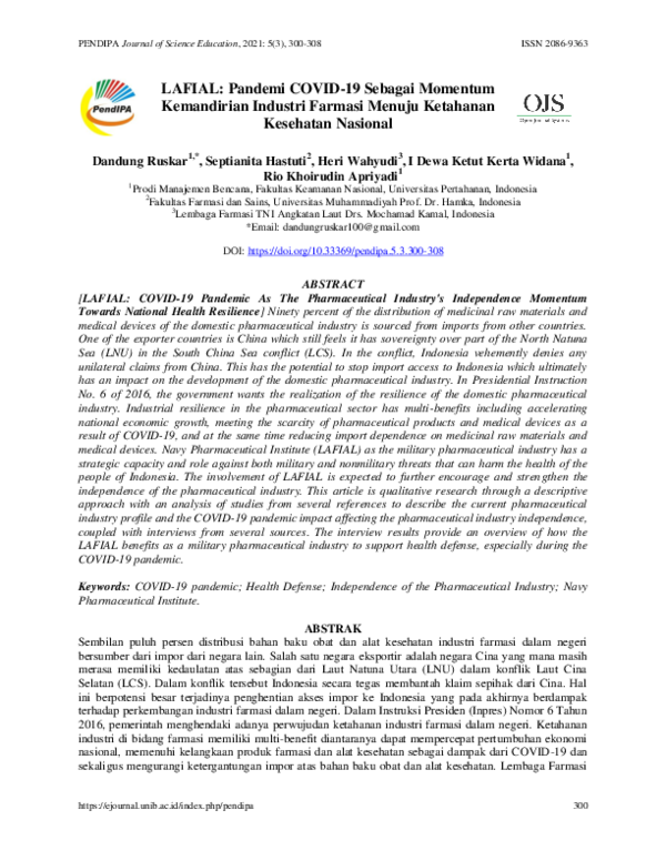 (PDF) LAFIAL: Pandemi COVID-19 Sebagai Momentum Kemandirian Industri ...