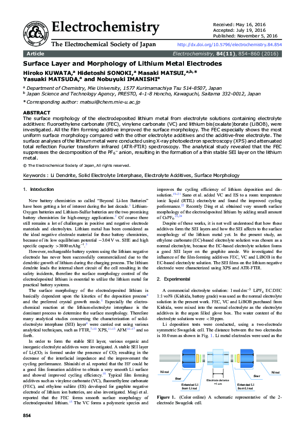 (PDF) Surface Layer and Morphology of Lithium Metal Electrodes