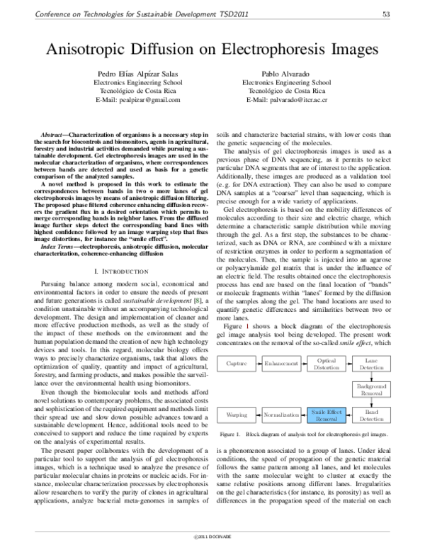 (PDF) Anisotropic Diffusion on Electrophoresis Images | elias salas - Academia.edu