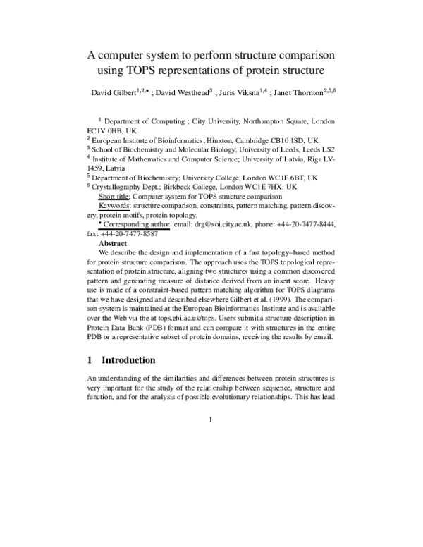 (PDF) A computer system to perform structure comparison using TOPS ...