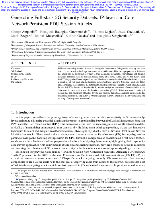Pdf Generating Full Stack 5g Security Datasets Ip Layer And Core