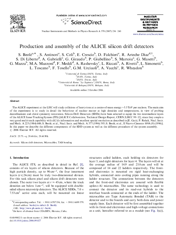(PDF) Production and assembly of the ALICE silicon drift detectors ...
