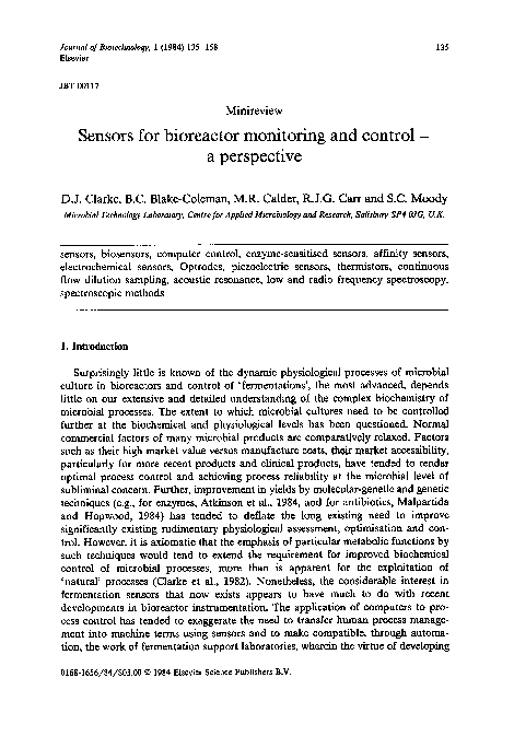 (PDF) Sensors for bioreactor monitoring and control - a perspective