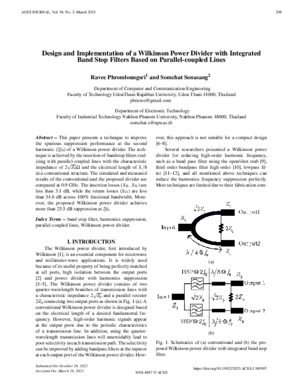 (PDF) Design and Implementation of a Wilkinson Power Divider with Integrated Band Stop Filters ...