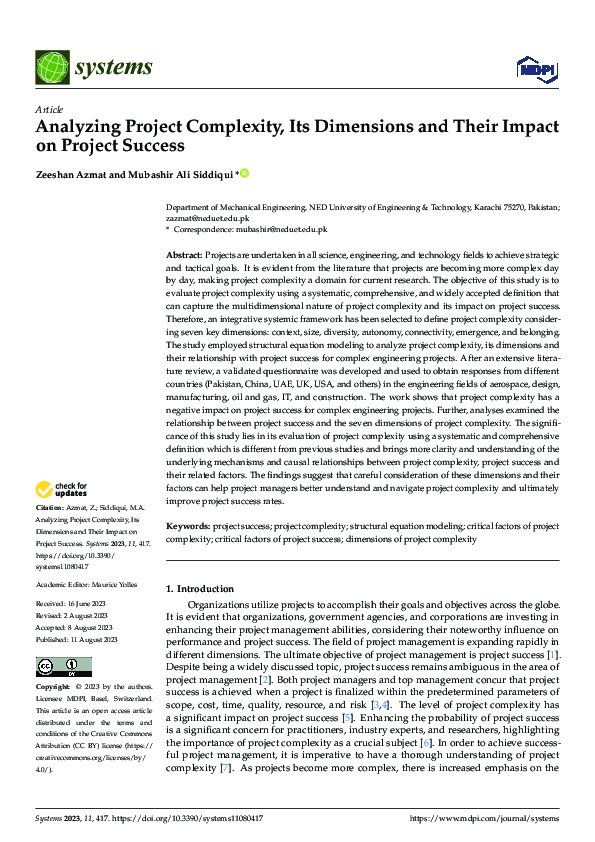 (PDF) Analyzing Project Complexity, Its Dimensions and Their Impact on Project Success