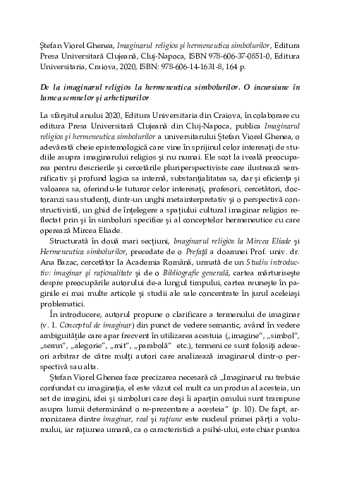 (PDF) Stefan Viorel Ghenea Imaginarul religios si hermeneutica ...