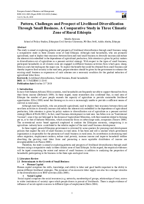 (PDF) Pattern, Challenges and Prospect of Livelihood Diversification Through Small Business. A ...