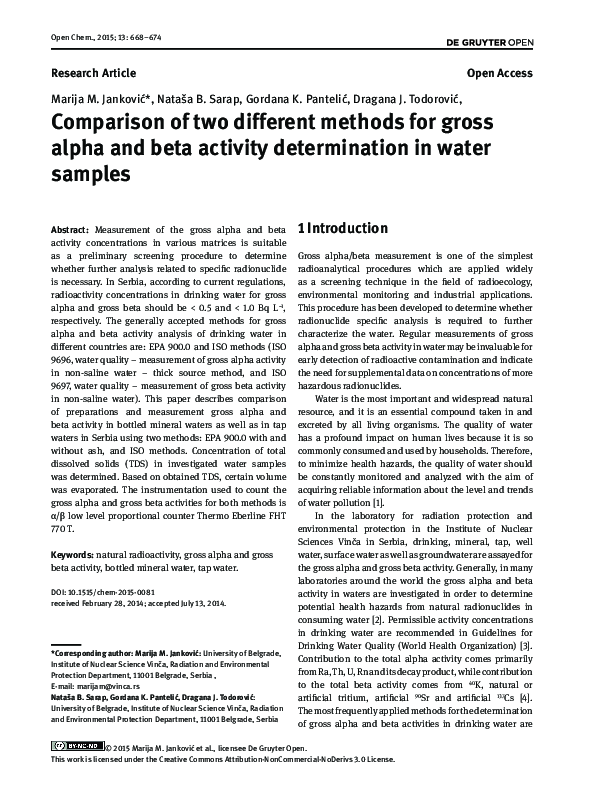 (PDF) Comparison of two different methods for gross alpha and beta ...