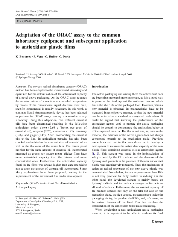 (PDF) Adaptation of the ORAC assay to the common laboratory equipment ...