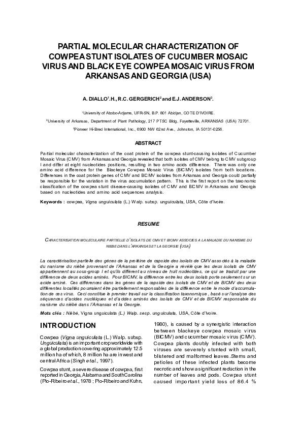 (PDF) Partial Molecular Characterization Of Cowpea Stunt Isolates Of ...
