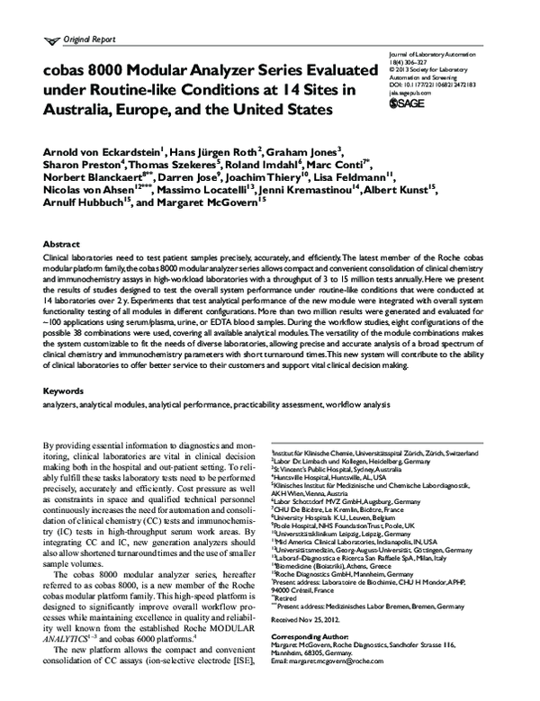 (PDF) cobas 8000 Modular Analyzer Series Evaluated under Routine-like ...