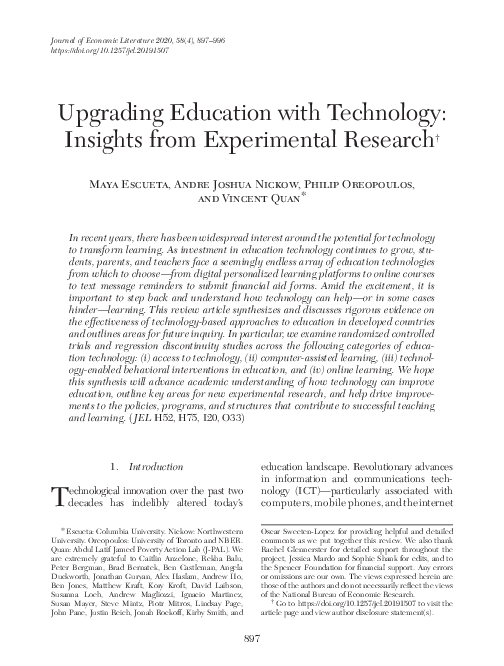 (PDF) Upgrading Education with Technology: Insights from Experimental ...