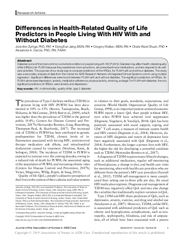 (PDF) Differences in Health-Related Quality of Life Predictors in People Living With HIV With ...