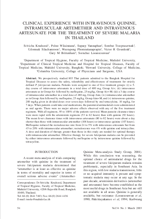 (PDF) Clinical experience with intravenous quinine, intramuscular ...
