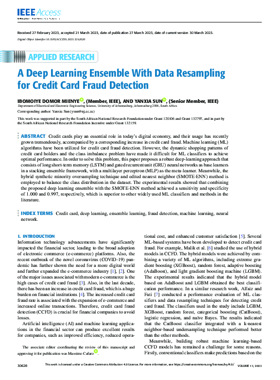 (PDF) A Deep Learning Ensemble With Data Resampling for Credit Card Fraud Detection