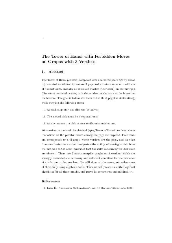 (PDF) The Tower of Hanoi with Forbidden Moves | Amir Sapir - Academia.edu