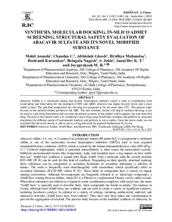 (PDF) Synthesis, Molecular Docking, In-Silico Admet Screening, Structural Safety Evaluation of ...