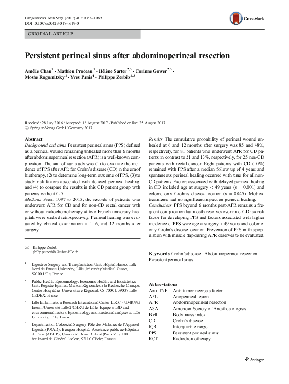 (PDF) Persistent perineal sinus after abdominoperineal resection
