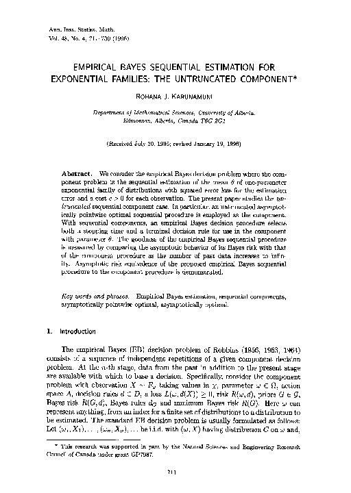 (PDF) Empirical Bayes sequential estimation for exponential families: The untruncated component