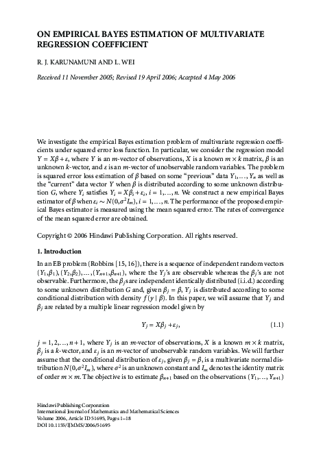 Pdf On Empirical Bayes Estimation Of Multivariate Regression