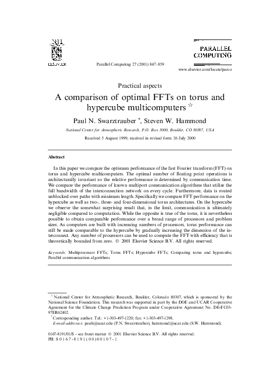 Pdf A Comparison Of Optimal Ffts On Torus And Hypercube Multicomputers Steven Hammond 