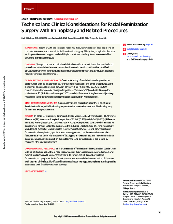 (PDF) Technical and Clinical Considerations for Facial Feminization ...