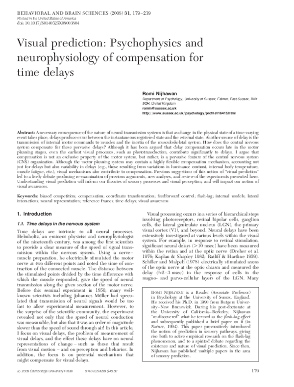 (PDF) Neurophysiology of compensation for time delays: Visual ...