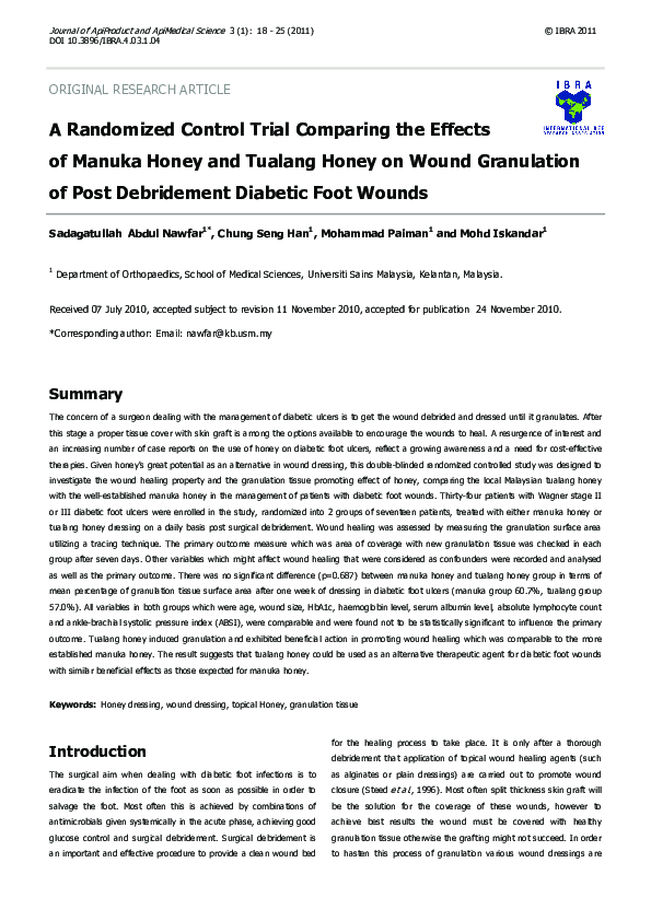 (PDF) A randomized control trial comparing the effects of manuka honey and tualang honey on ...