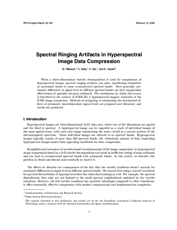 (PDF) Spectral Ringing Artifacts in Hyperspectral Image Data Compression