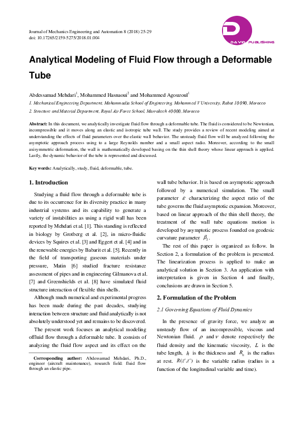 (PDF) Analytical Modeling of Fluid Flow through a Deformable Tube