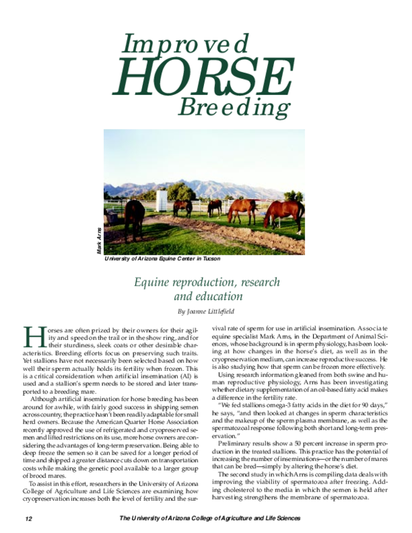 (PDF) Improved Horse Breeding: Equine Reproduction Research and Education