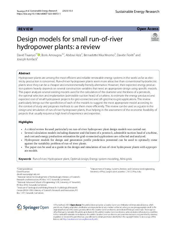 (PDF) Design models for small run-of-river hydropower plants: a review