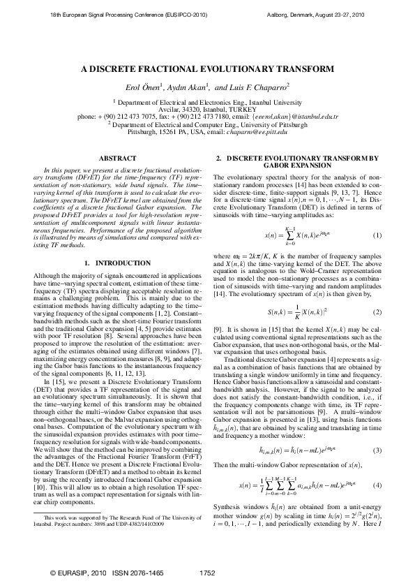 (PDF) A Discrete Fractional Evolutionary Transform