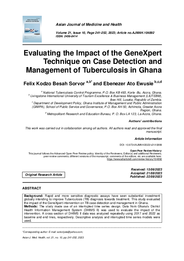 (PDF) Evaluating the Impact of the GeneXpert Technique on Case ...